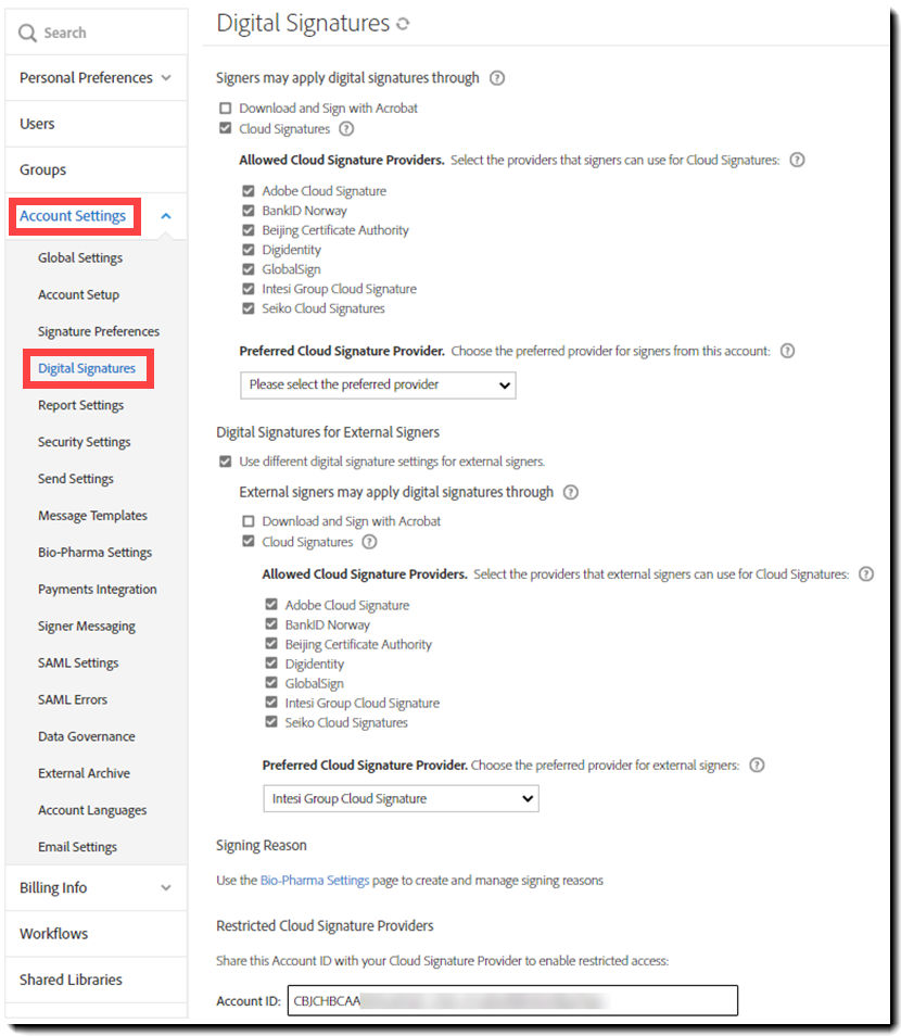 Configure cloud signature providers