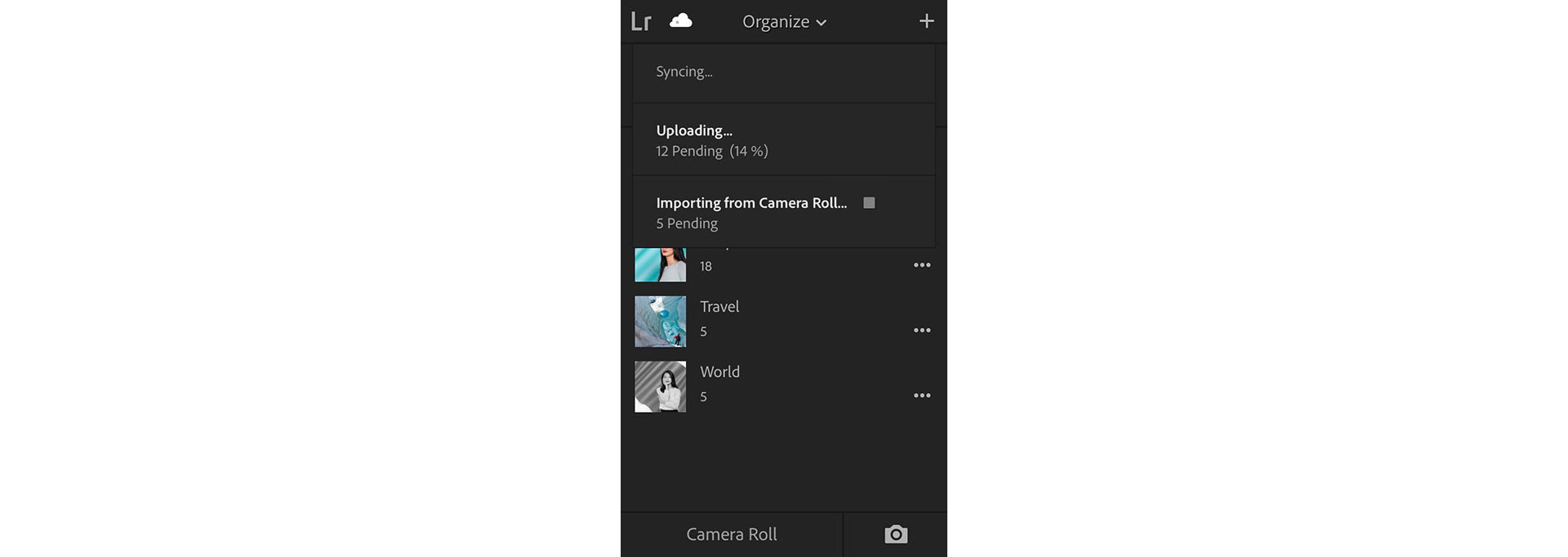 Still importing Lightroom Camera photos message when signing out