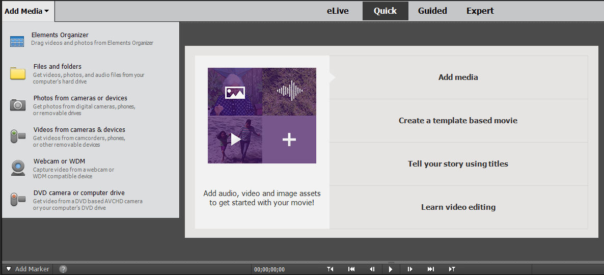 Adobe Premiere Elements workspace