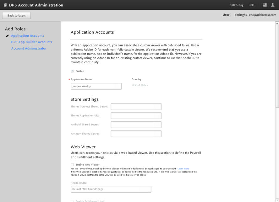 Digital Publishing Suite Account Administration tool