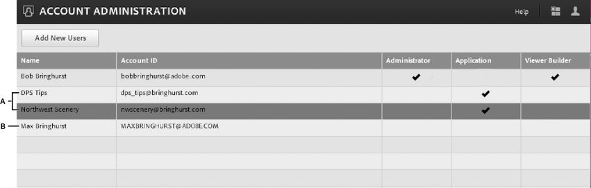 Digital Publishing Suite Account Administration tool