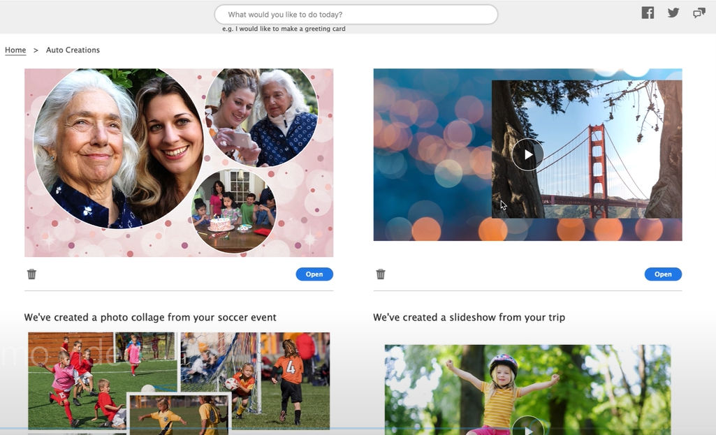Access and share auto-created photo collages, slideshows, and more