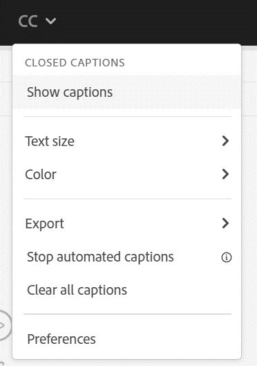 Closed Captions in Connect