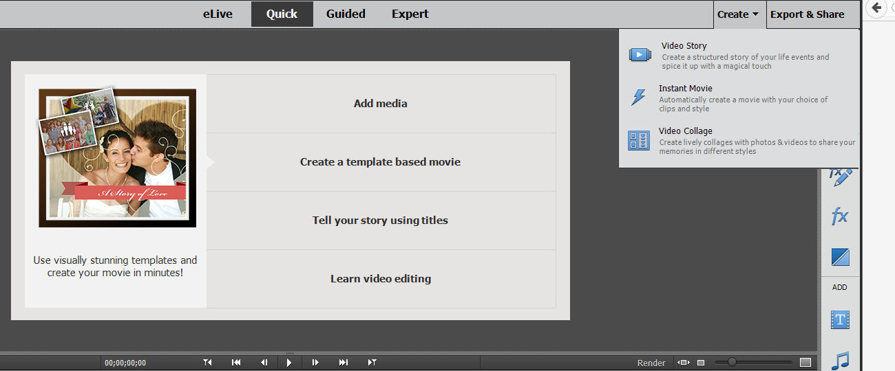 Adobe Premiere Elements workspace