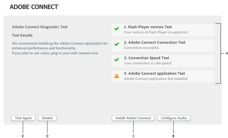 Adobe Connect pre-meeting diagnostic test