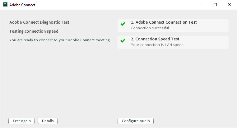 Adobe Connect pre-meeting diagnostic test