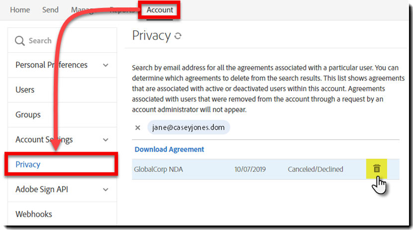 How to delete an agreement document from your Adobe Sign account