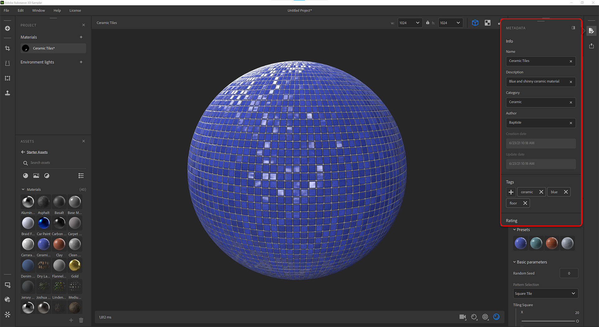 Metadata panel | Substance 3D Sampler