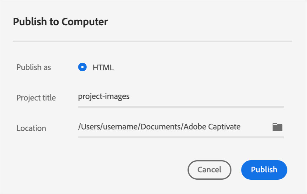 Publish projects as HTML5 files with Adobe Captivate