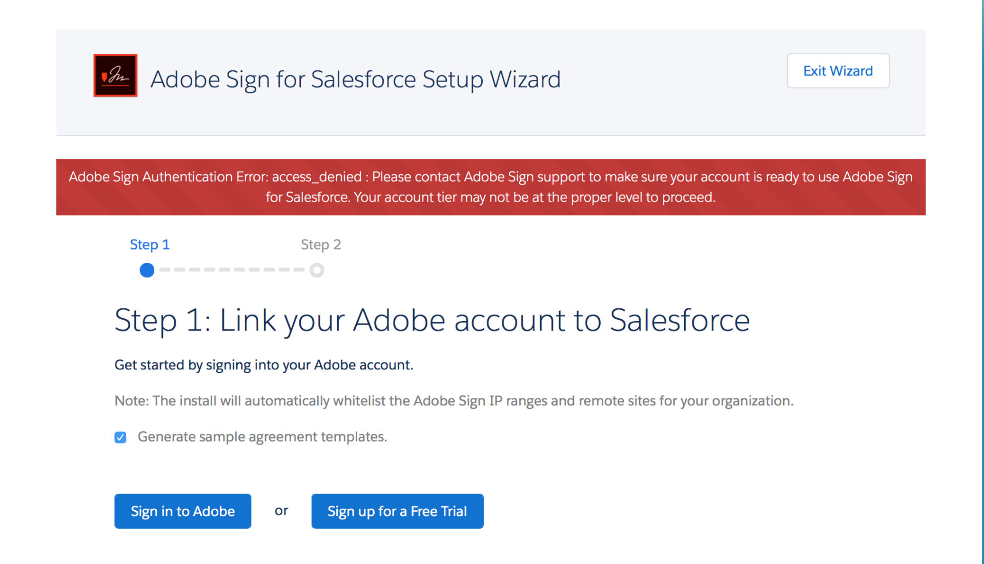 Getting an "Adobe Sign Authentication Error: access_denied" error in ...