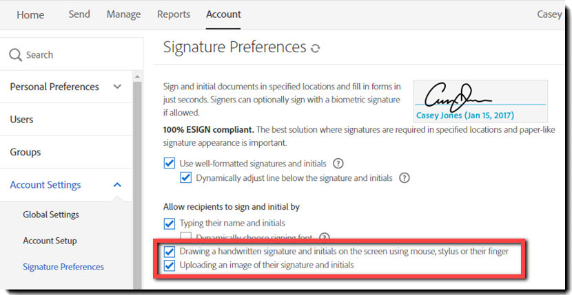 Capture signature on mobile device