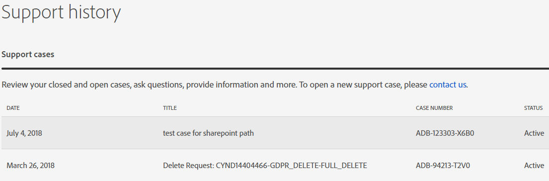 View your Adobe Customer Care cases