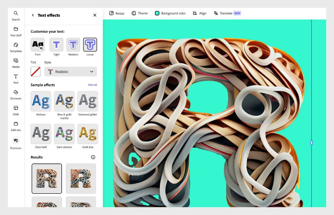 Create text effects with generative AI