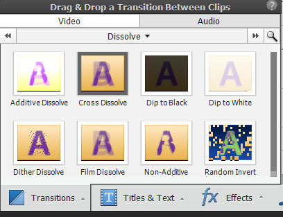 Applying transitions to clips
