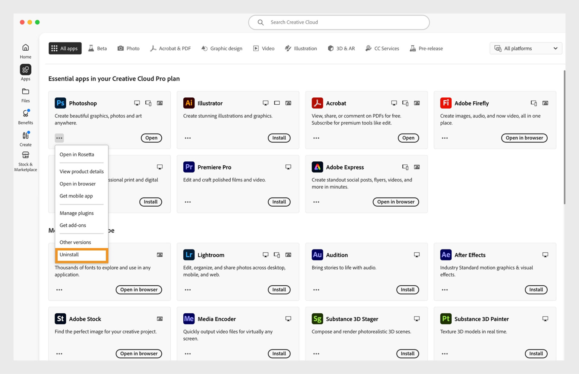 Uninstall Creative Cloud apps