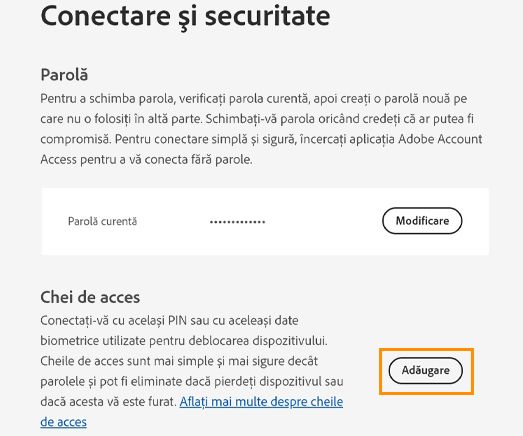 Conectați-vă în siguranță cu o cheie de acces
