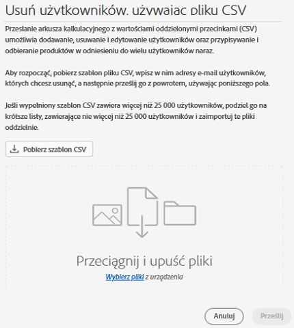 Zarządzanie użytkownikami | Zbiorcze przesyłanie danych w pliku CSV