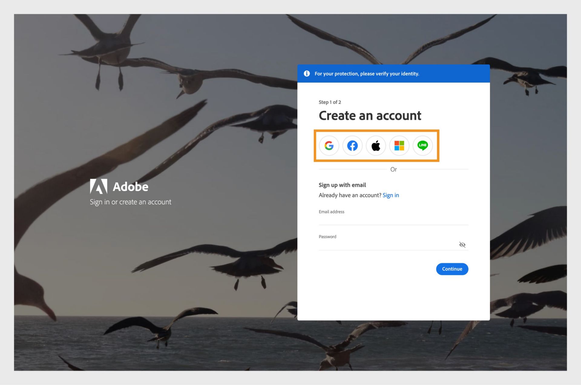 Buat atau perbarui akun Adobe Anda