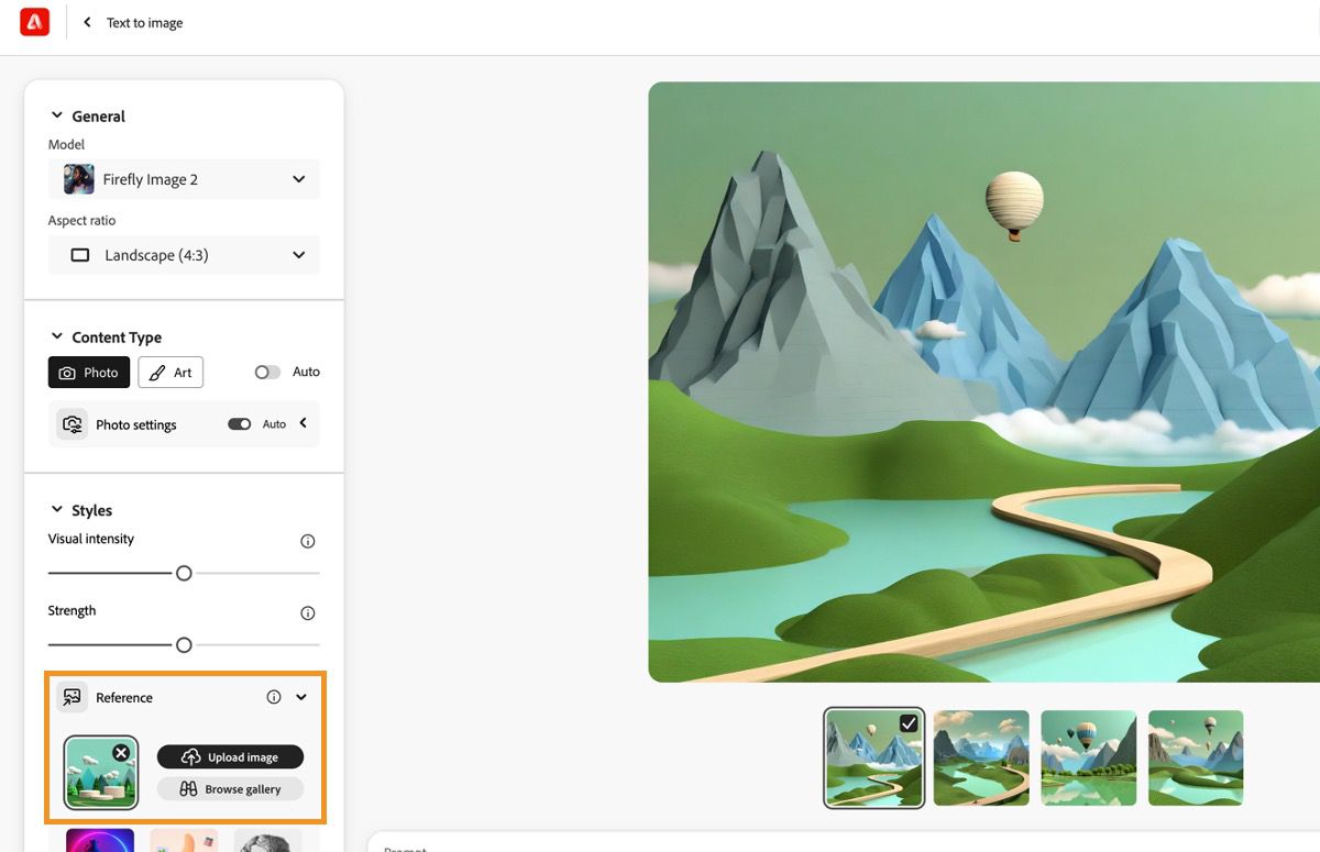 Create images from text prompts using Adobe Firefly