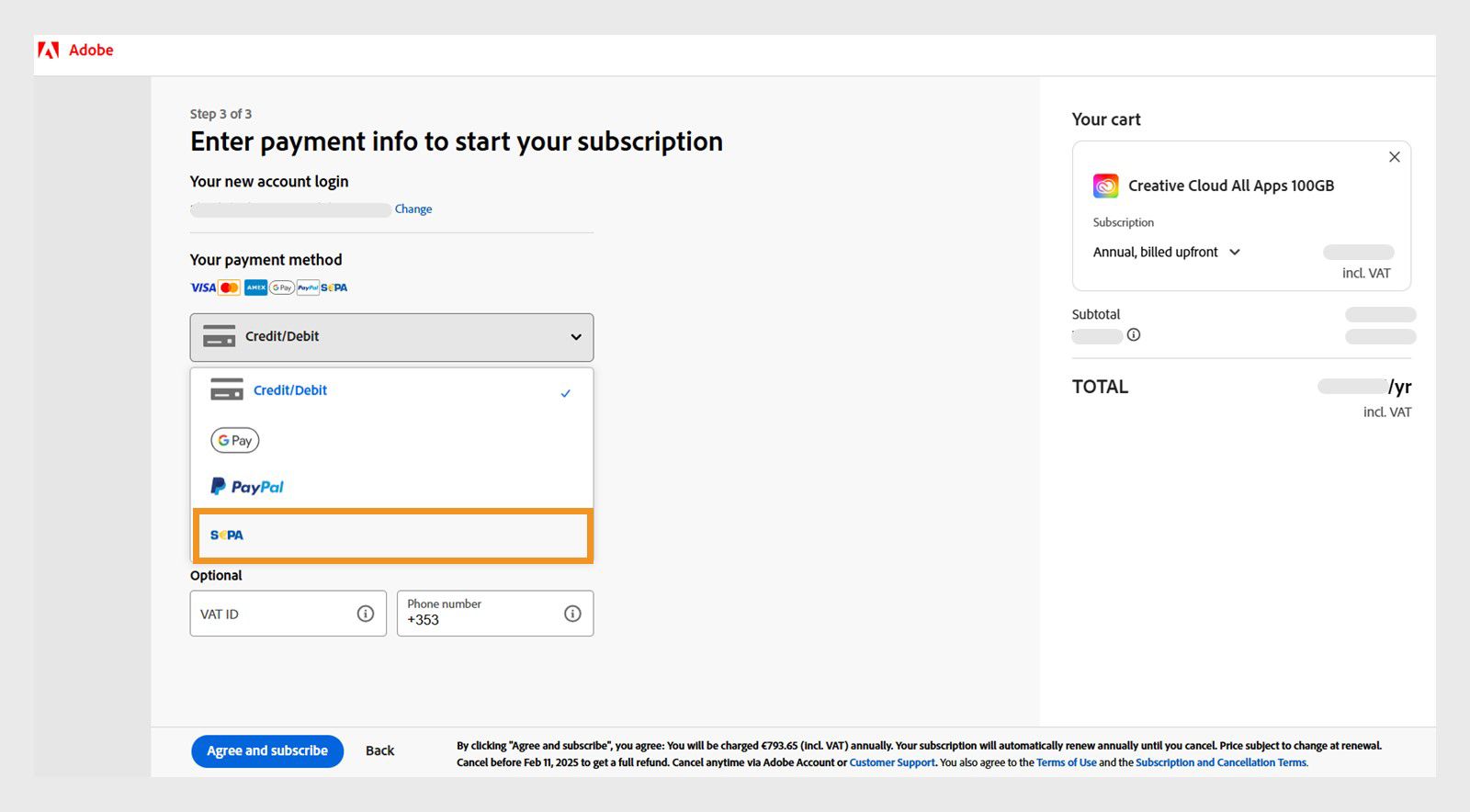 Pay for your Adobe purchases using SEPA