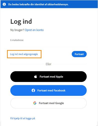 Log sikkert ind med en adgangsnøgle