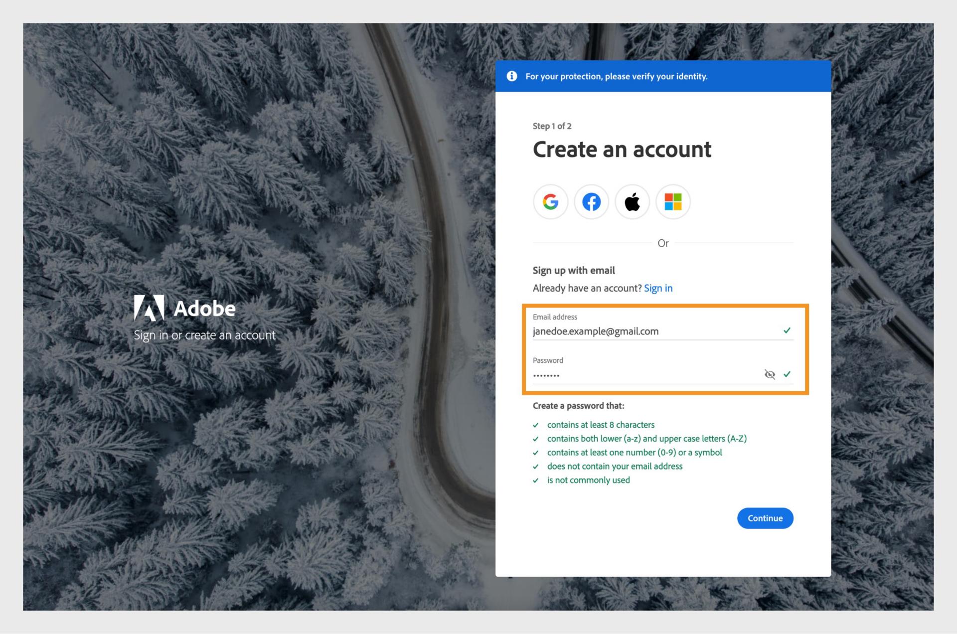 Création ou mise à jour de votre compte Adobe