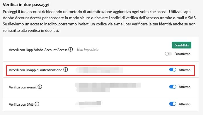 Utilizzo di Adobe Authenticator per la verifica in due fasi
